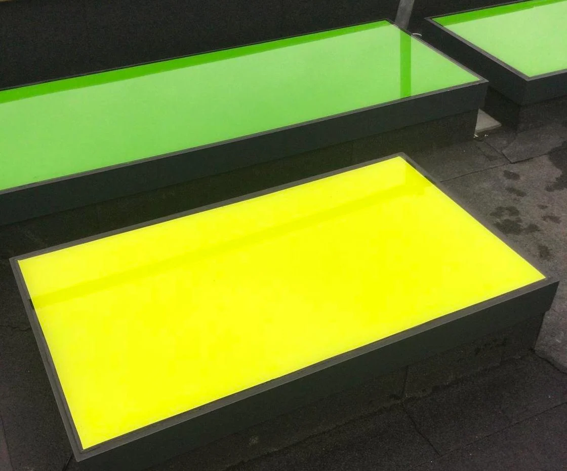 coloured structural glass panels | Walk on glass floors, Walk on ...