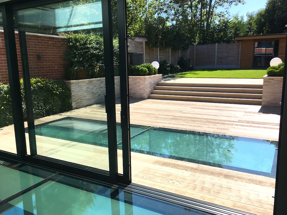 Walk on glass floor patio | Walk on glass floors, Walk on roofllights ...